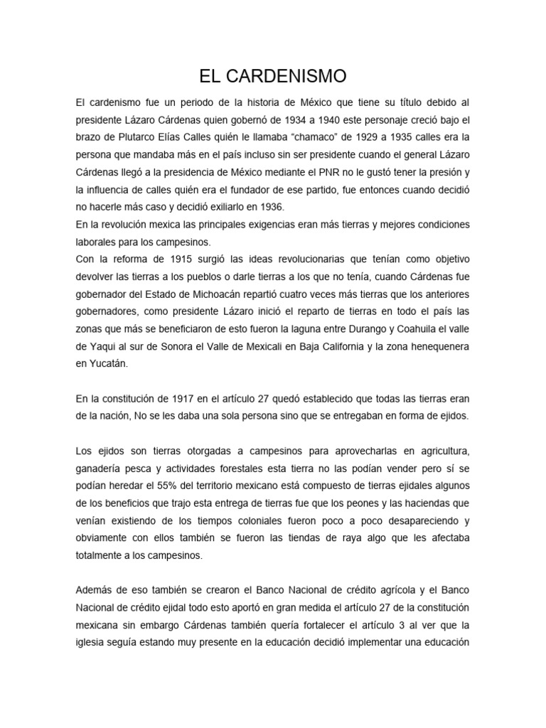 Impacto Del Cardenismo En México Pdf México America Latina