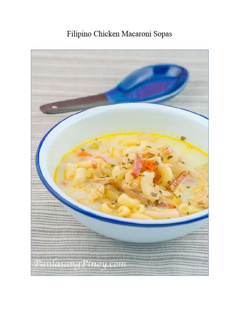 Filipino Chicken Macaroni Sopas Recipe | PDF | Cooking | Eggplant