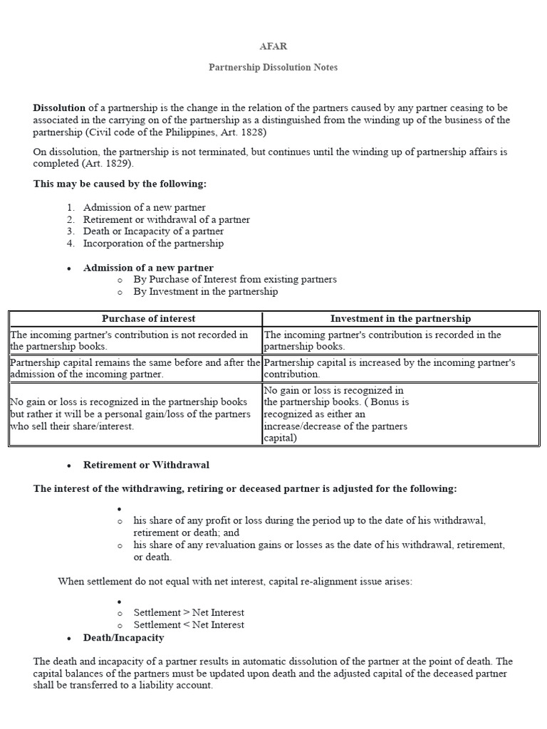 Refresher Partnership Dissolution Pdf Partnership Interest