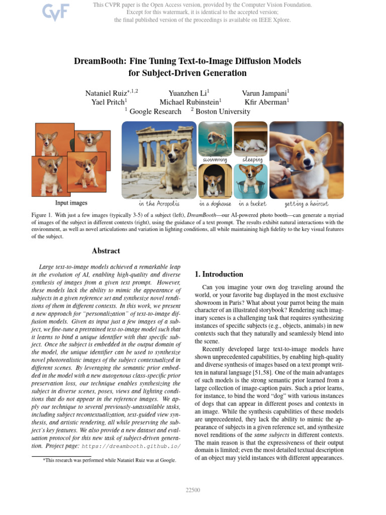 Ruiz DreamBooth Fine Tuning Text-to-Image Diffusion Models For Subject ... Ruiz DreamBooth Fine Tuning Text-to-Image Diffusion Models For Subject ...
