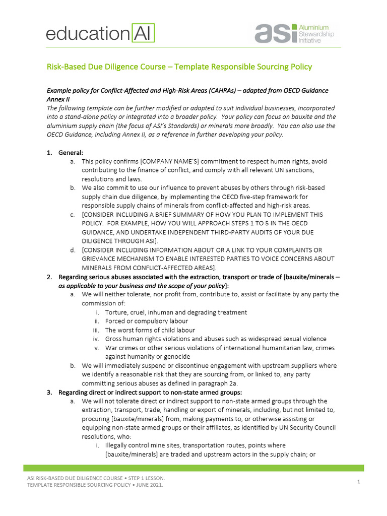 Responsible Sourcing Policy Template | PDF | Bribery | Supply Chain
