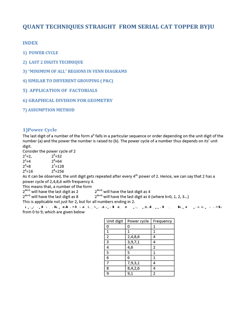 CAT Shortcut Techniques | Download Free PDF | Numbers | Mean