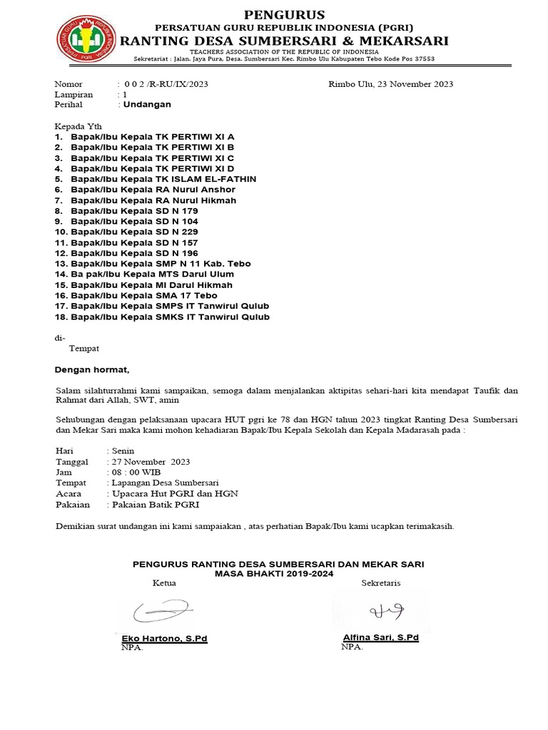 Surat Undangan Ranting PGRI 002 | PDF