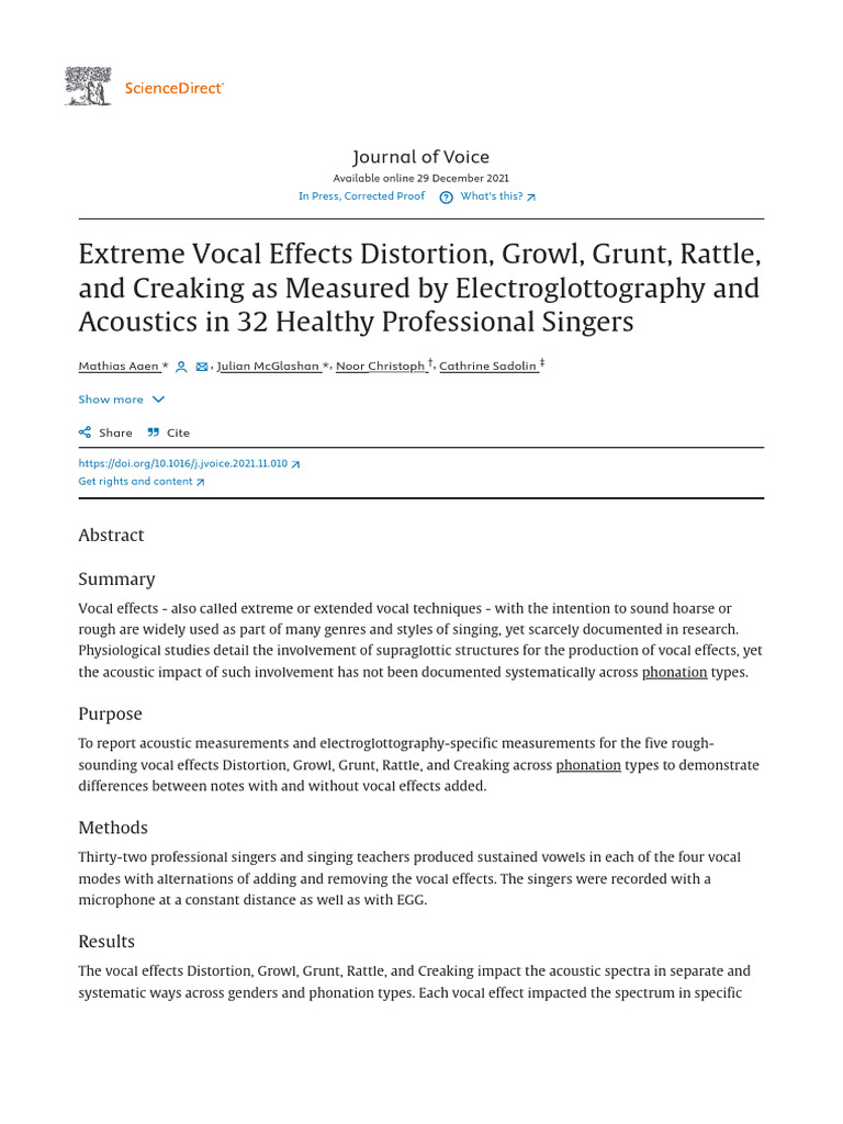 Extreme Vocal Distortion, Growl, Grunt, Rattle, and Creaking As ...