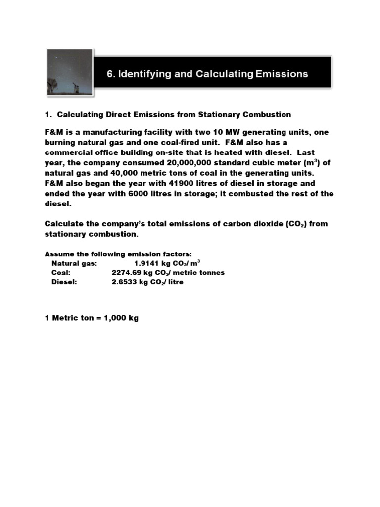 6 - EX - Calculating Emissions (Updated) - 1 | PDF | Diesel Engine | Methane