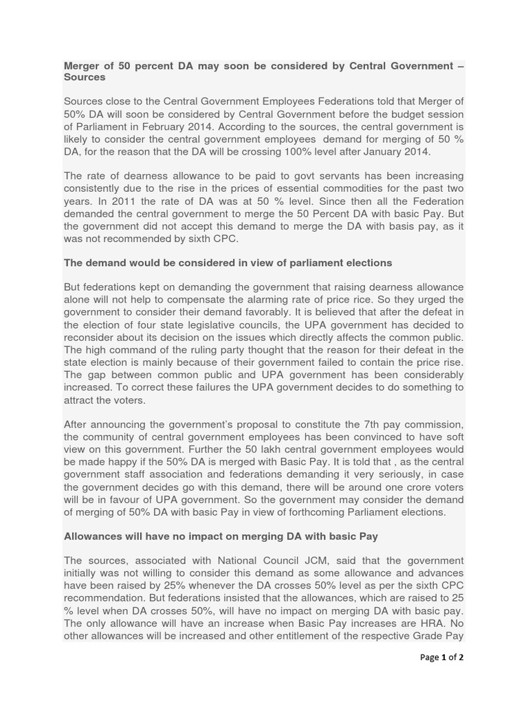 Merger of 50 Percent DA | PDF | Government