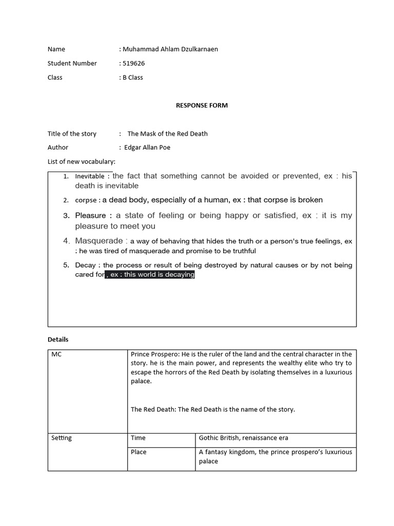 The Mask of The Red Death - Ahlam | PDF | Young Adult