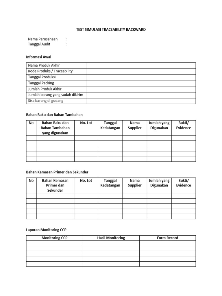 Test Simulasi Traceability Backward | PDF