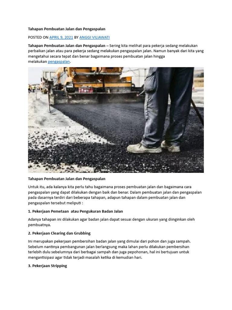 Tahapan Pembuatan Jalan Dan Pengaspalan Pdf