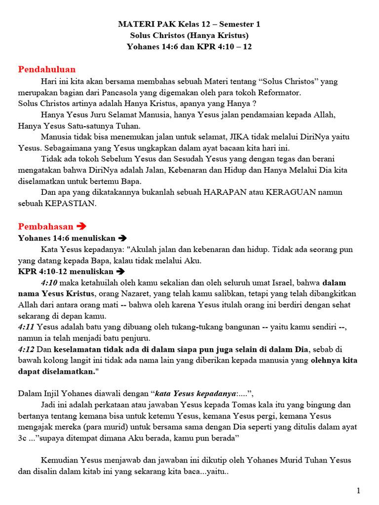 Materi 4 - Materi Semester 1 - Kelas 12 - Solus Christos | PDF