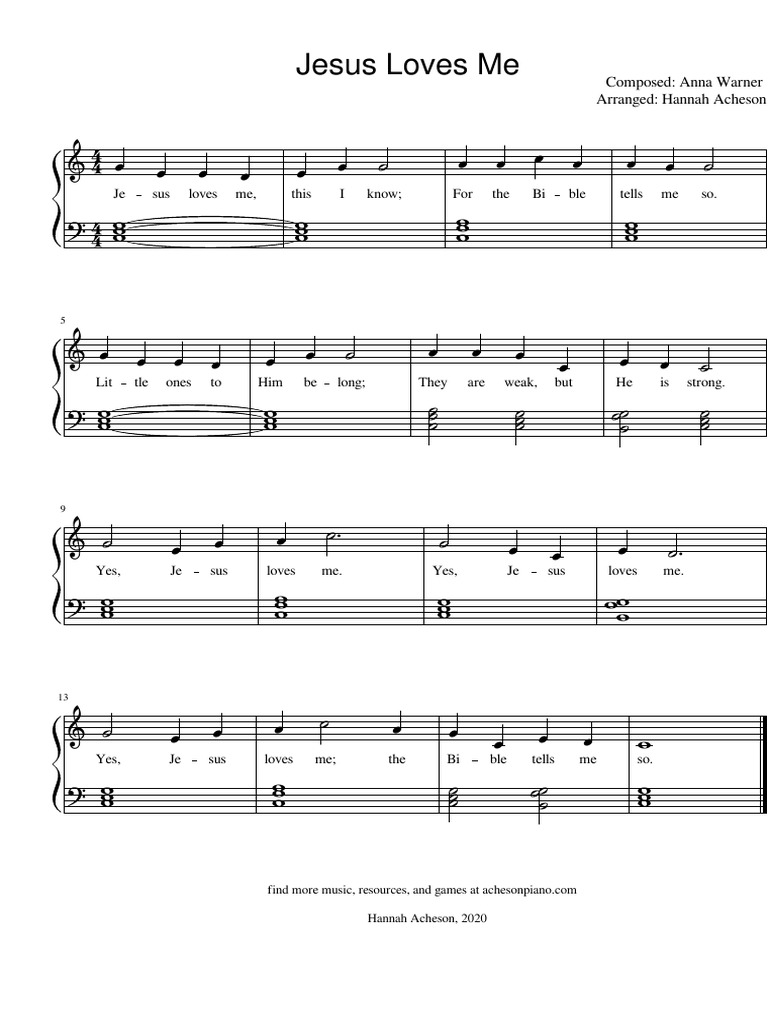 Jesus Loves Me Easy Piano Key of C | PDF