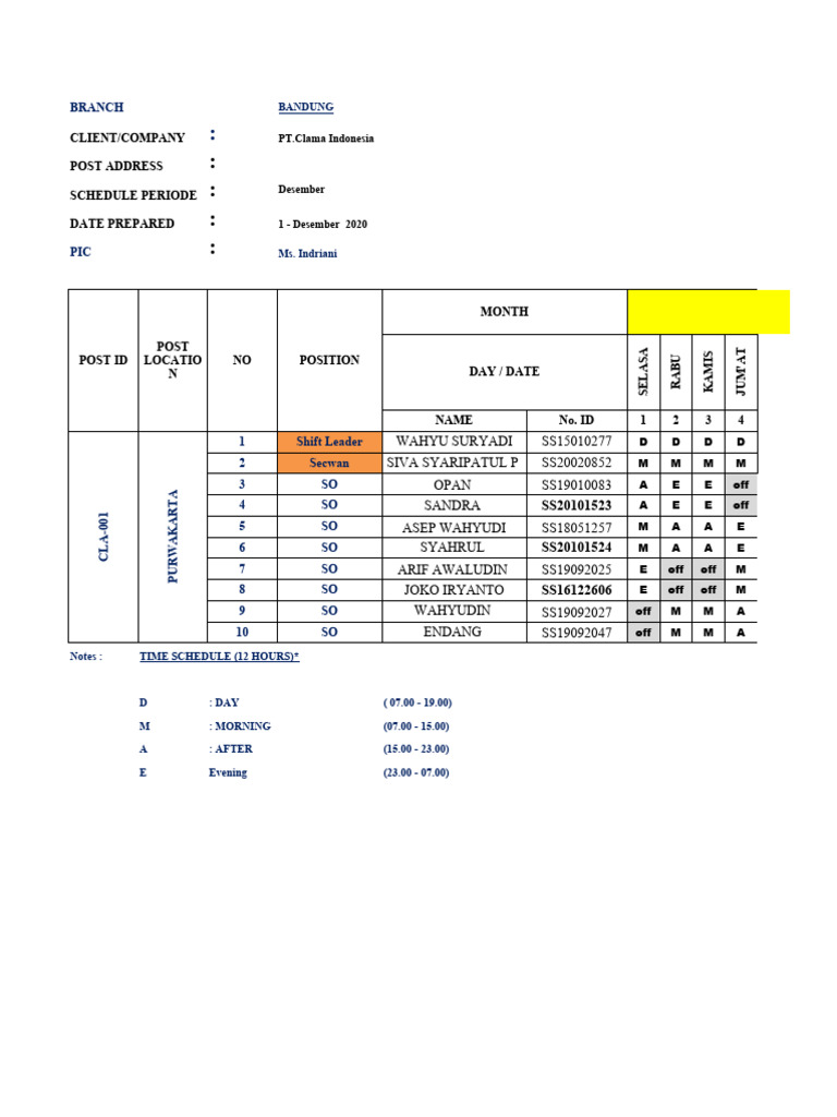 Schedule 1-31 Desember 2020 Branch Bandung NEW | PDF