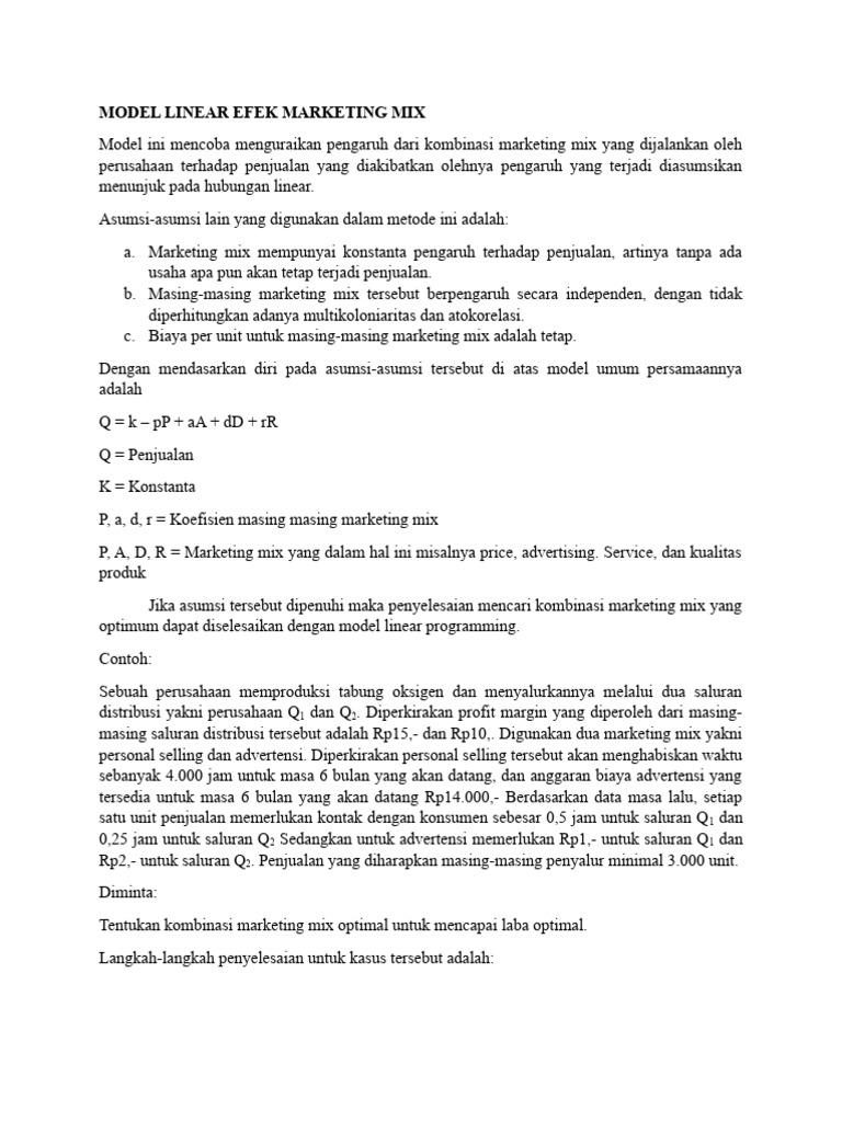 Kombinasi Optimal Marketing Mix Linear | PDF