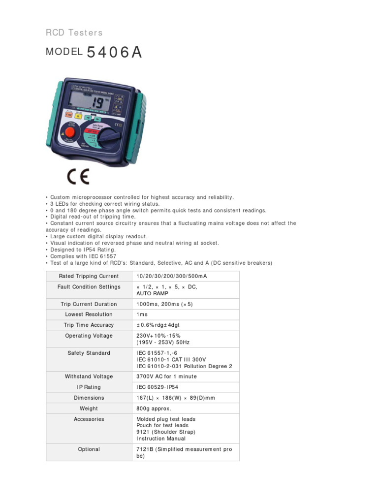 RCD Tester Kyoritsu 5406A | PDF