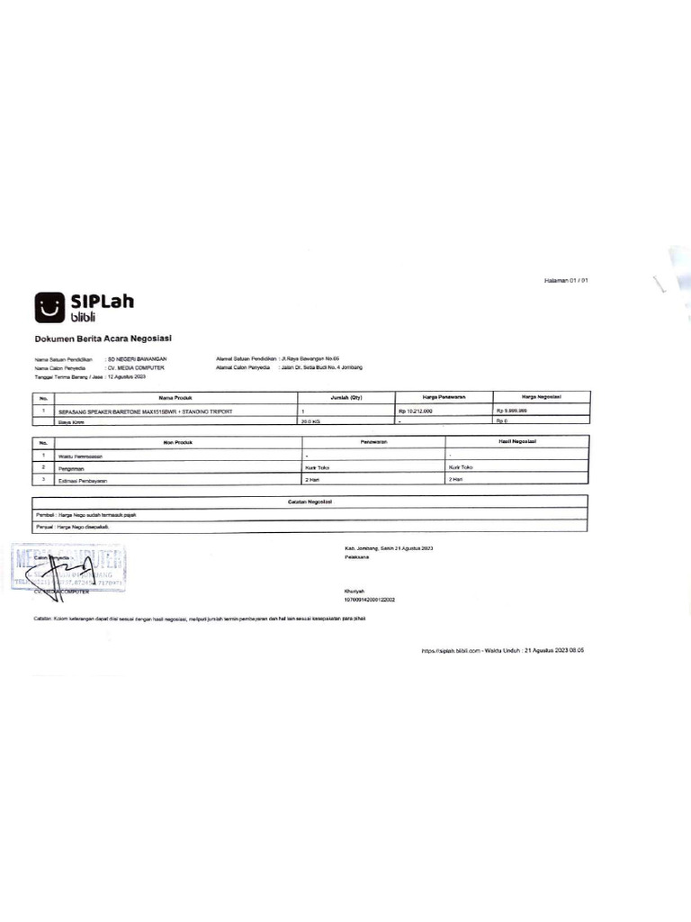 Dokumen Pengadaan Sound System | PDF