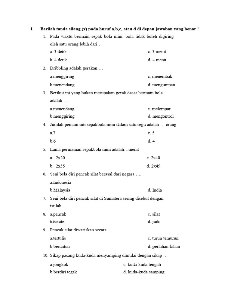 Soal Ujian Pjok Kelas V | PDF