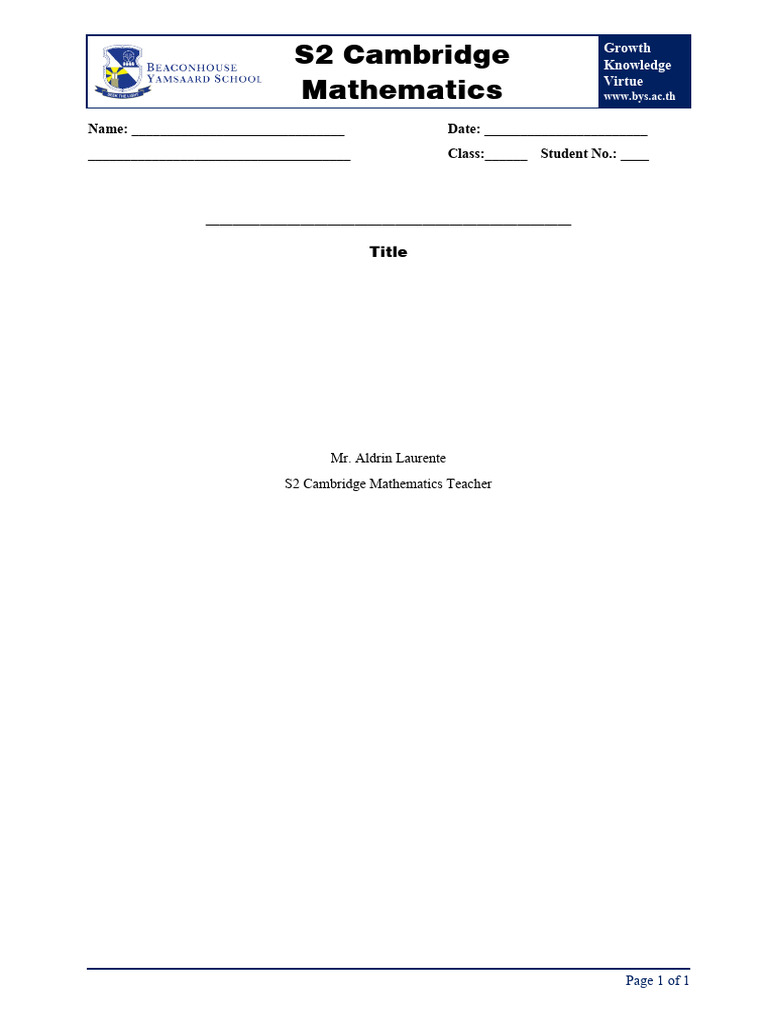 S2 Maths Unit 1 Project T1 | PDF