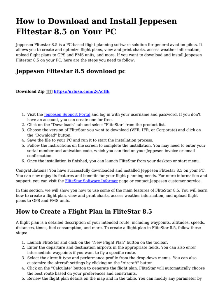 How To Download and Install Jeppesen Flitestar 8.5 On Your PC | PDF ...