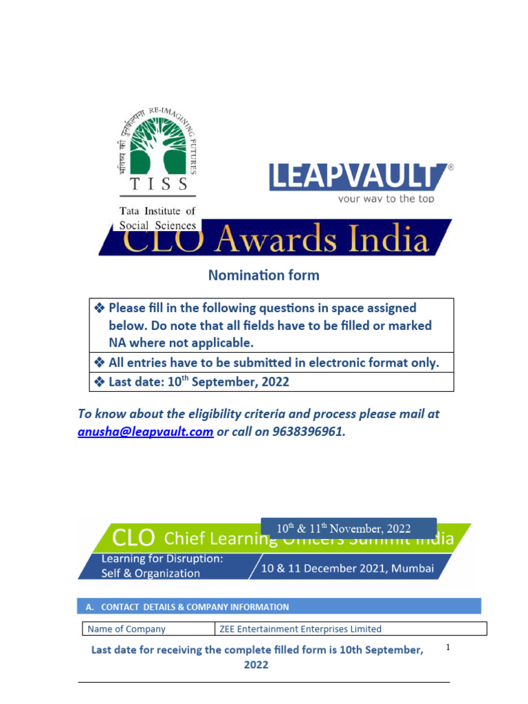 Tiss Best Clo Award v2 | PDF | Leadership | Learning