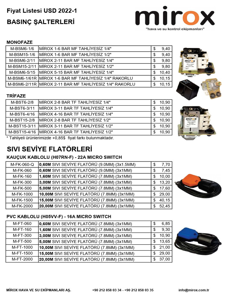 Mirox Fiyat Listesi USD 2023 | PDF