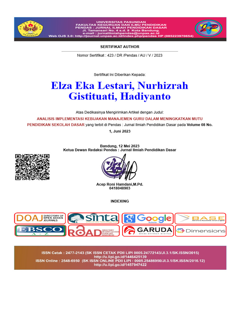 Sertifikat Dan Keterangan Author - Penulis - Elza Eka Lestari, Nurhizrah Gistituati, Hadiyanto ...