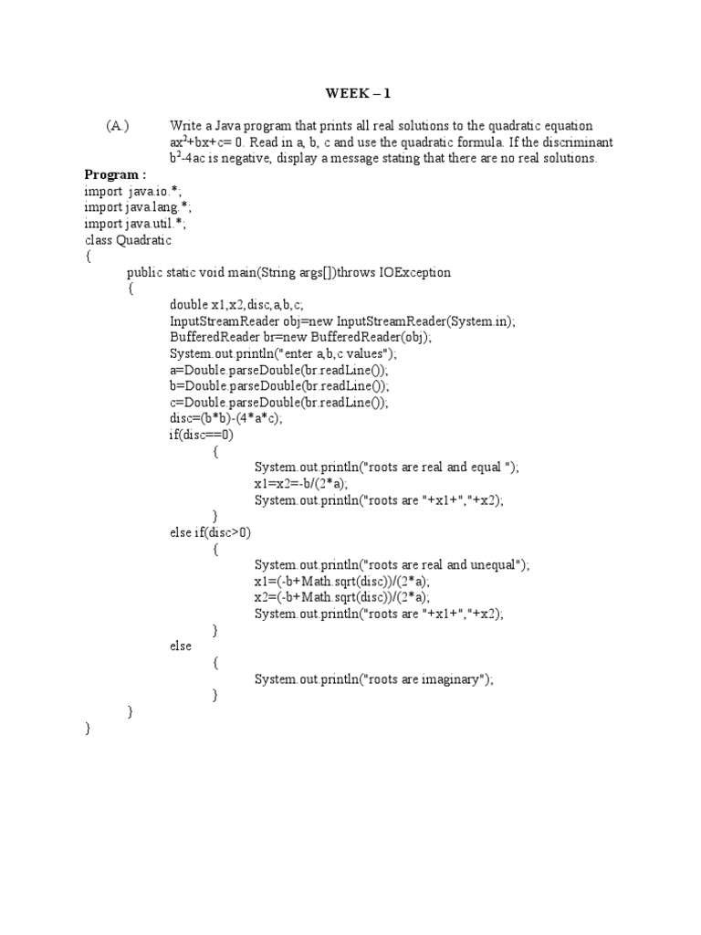 Java Programming Lab Programs List Pdf Method Computer Programming