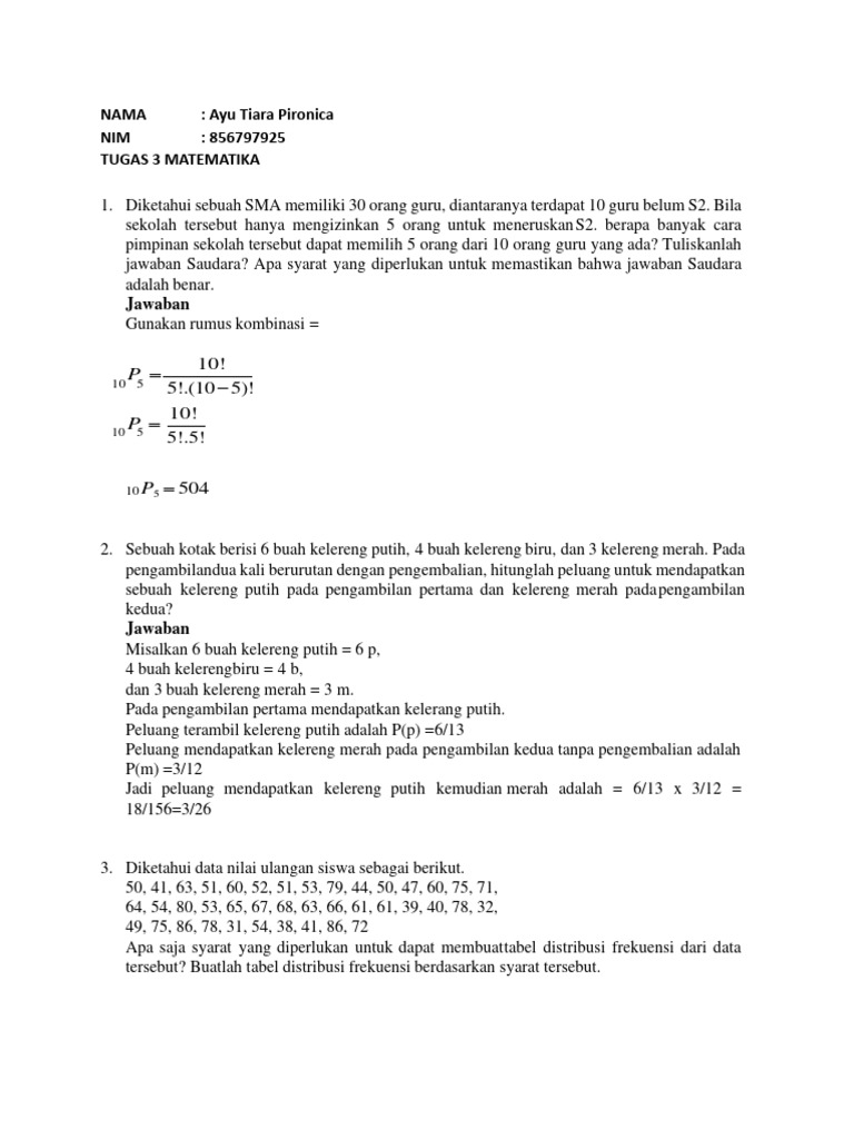 Tugas 3 Matematika Ayu Tiara Pironica | PDF
