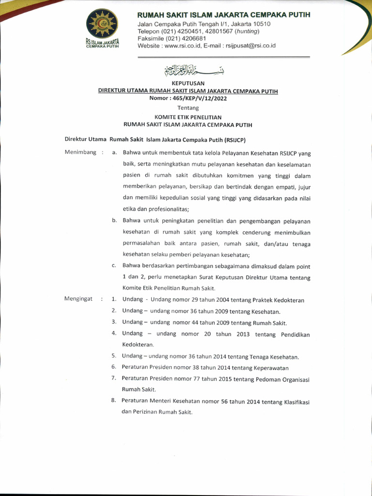 29 Desember 2022 SK KOMITE ETIK PENELITIAN | PDF