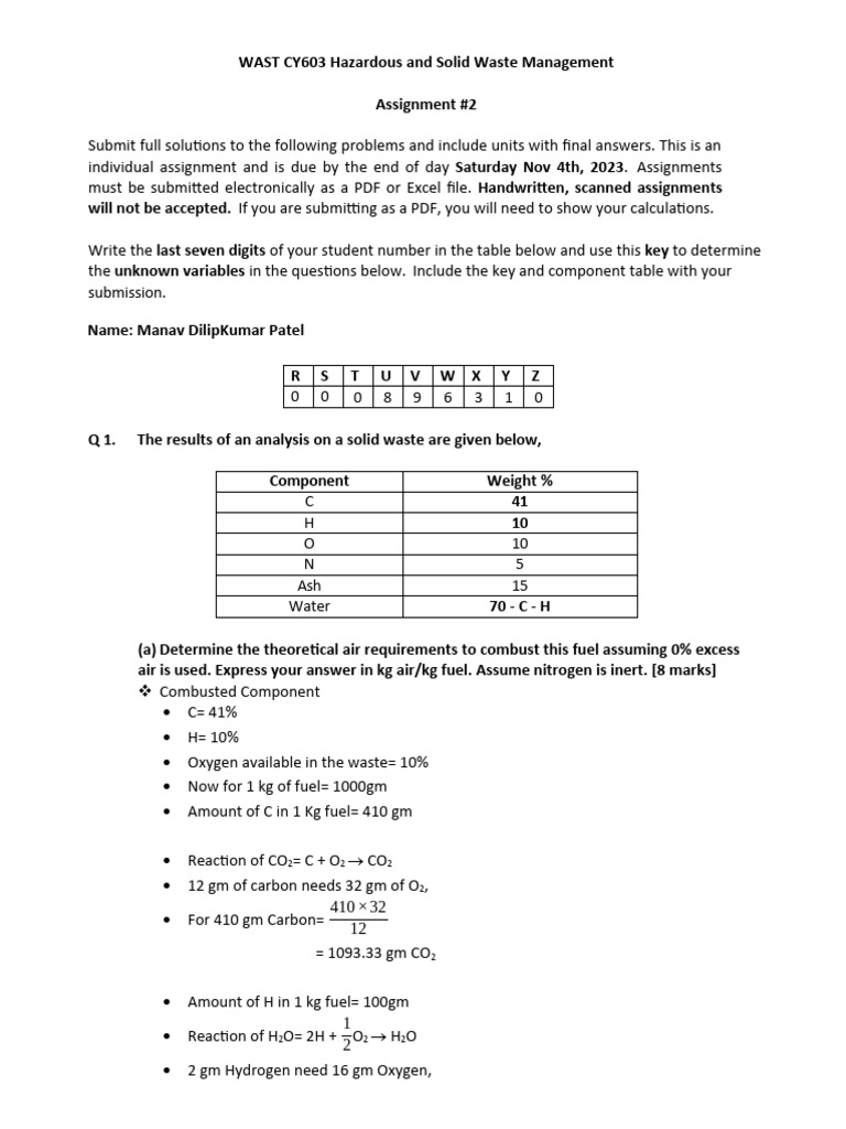 WAST CY603 Waste Management Assignment | PDF | Combustion | Carbon Dioxide
