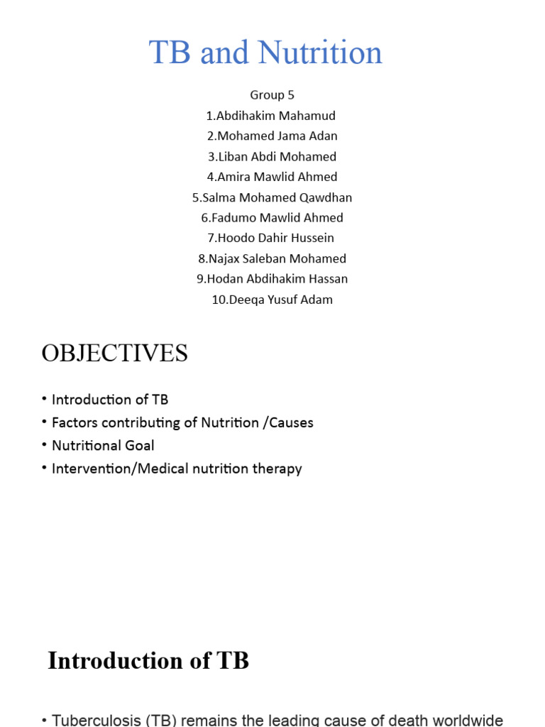 TB and Nutrition Group 5 | PDF | Malnutrition | Tuberculosis