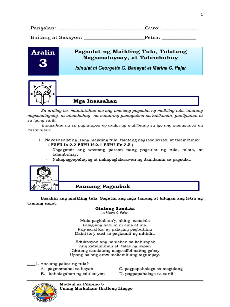Filipino 5 Week 3 | PDF