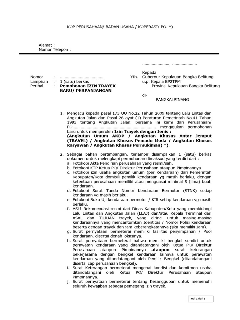 A. Formulir IZIN TRAYEK AKDP Dan Angkutan Khusus BARU Dan Perpanjangan ...