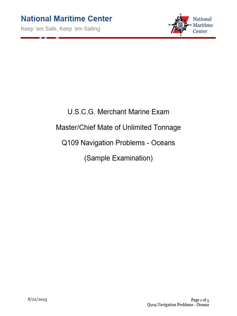 U.S.C.G. Navigation Exam Sample Q109 | PDF | Latitude | Navigation