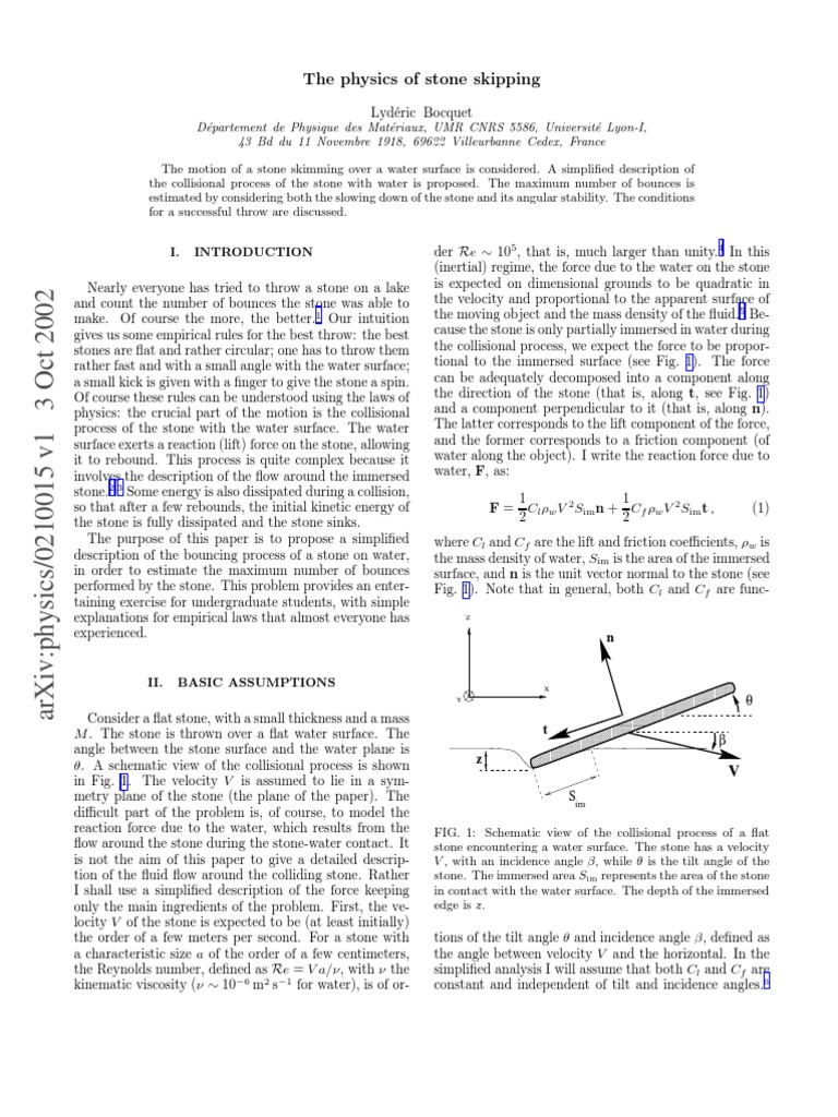 The Physics of Stone Skipping | PDF | Rotation Around A Fixed Axis | Torque