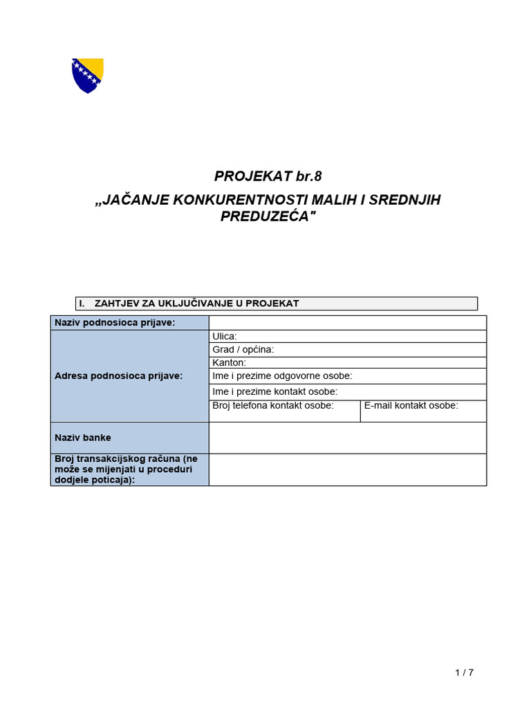 Zahtjev - Obrazac Projektnog Prijedloga | PDF