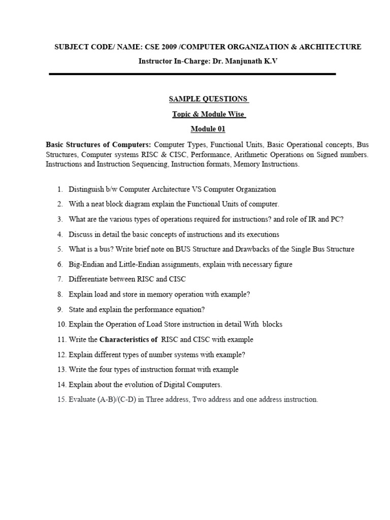 COA Imp QUESTIONS | PDF | Input/Output | Central Processing Unit