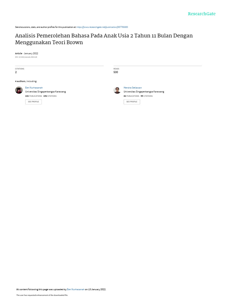 Analisis Pemerolehan Bahasa Pada Anak Usia 2 Tahun 11 Bulan Dengan Menggunakan Teori Brown | PDF ...