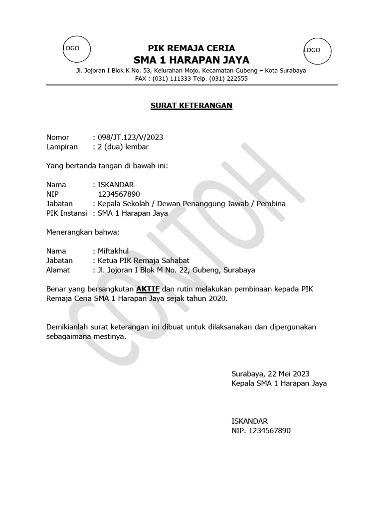 Surat Keterangan PIK Binaan | PDF