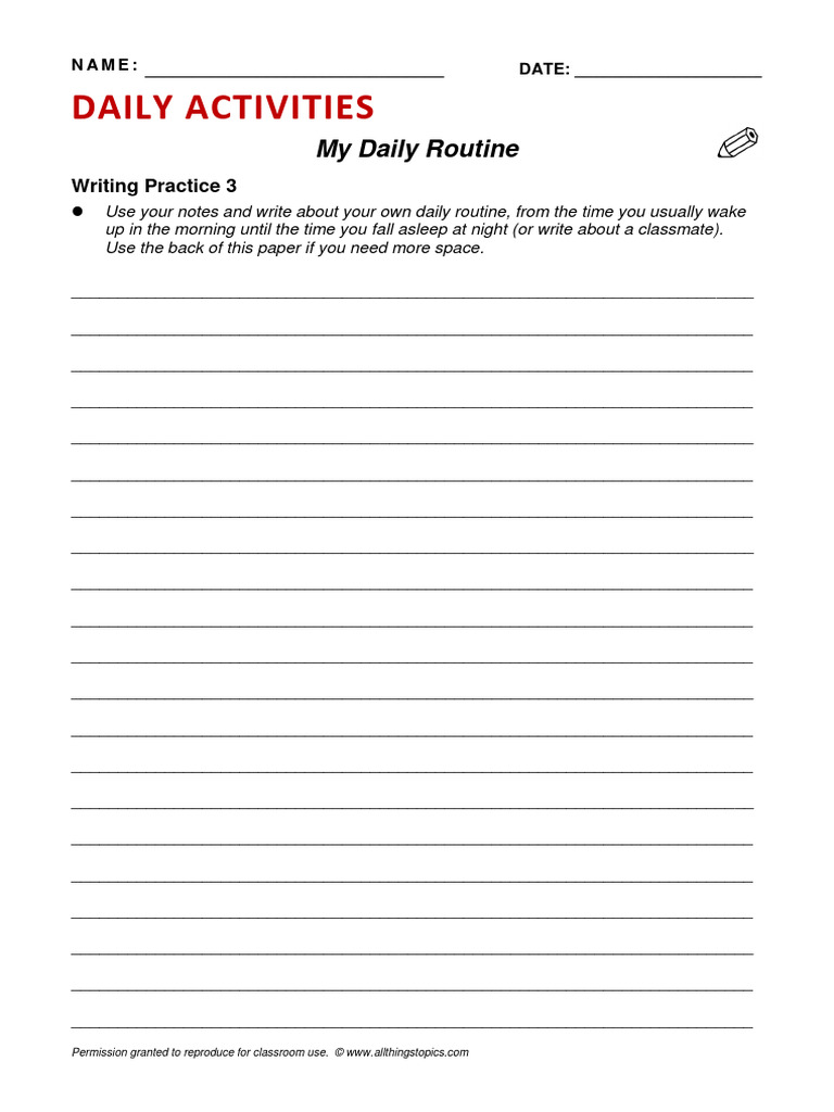 Daily Routine Writing Exercise | PDF