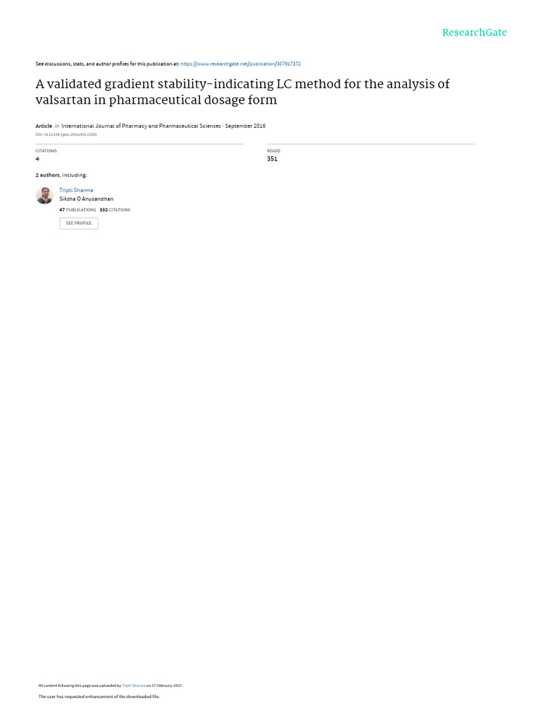 Valsartan Analysis via Gradient HPLC Method | PDF | High Performance ...