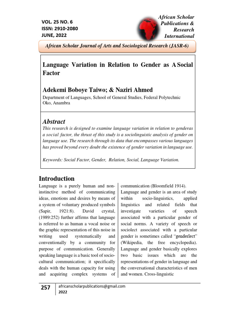 English Project On Language Variation in Relation To Gender | PDF ...