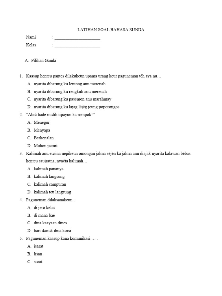 Latihan Soal B. Sunda Kelas 7 - Siswa | PDF | Olahraga & Rekreasi | Seni & Disiplin Bahasa