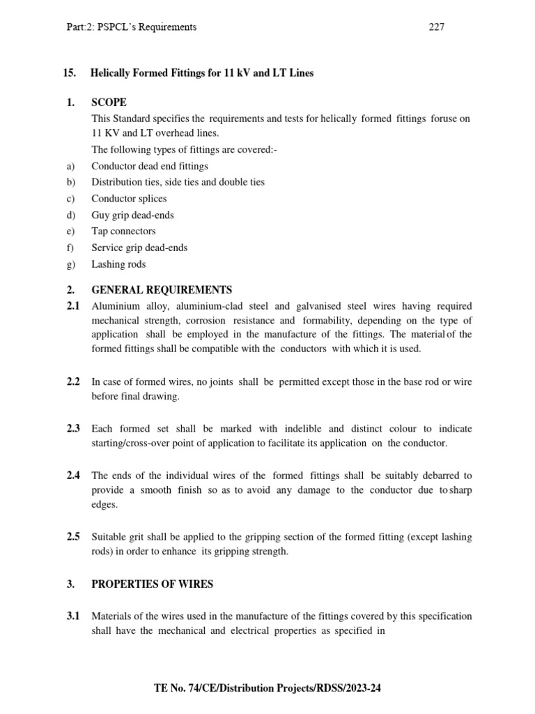 TS - Helically Formed Fittings For 11 KV and LT Lines | PDF | Insulator ...
