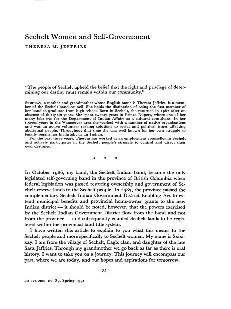 Sechelt Women's Journey to Self-Government | PDF | Social Science