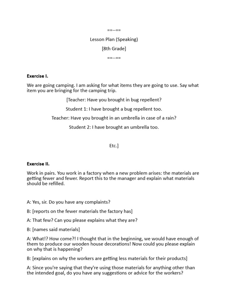 Lesson Plan (Speaking) | PDF Lesson Plan (Speaking) | PDF