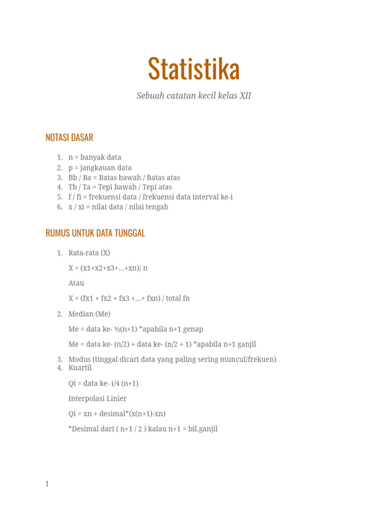 Catatan Matematika Bab Statistika Kelas XII | PDF | Seni & Disiplin ...