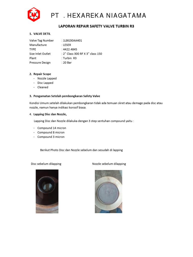 Laporan Perbaikan Safety Valve Turbin R3 Pdf