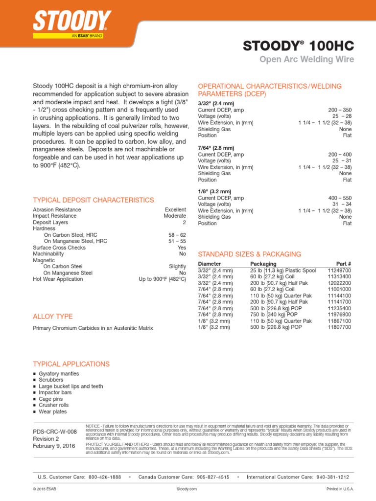 Stoody® 100HC | PDF | Construction | Welding