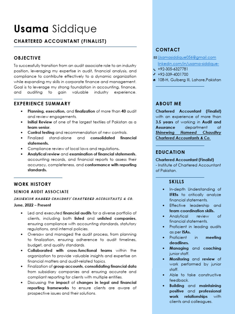 Usama Siddique CV | PDF | Audit | Regulatory Compliance