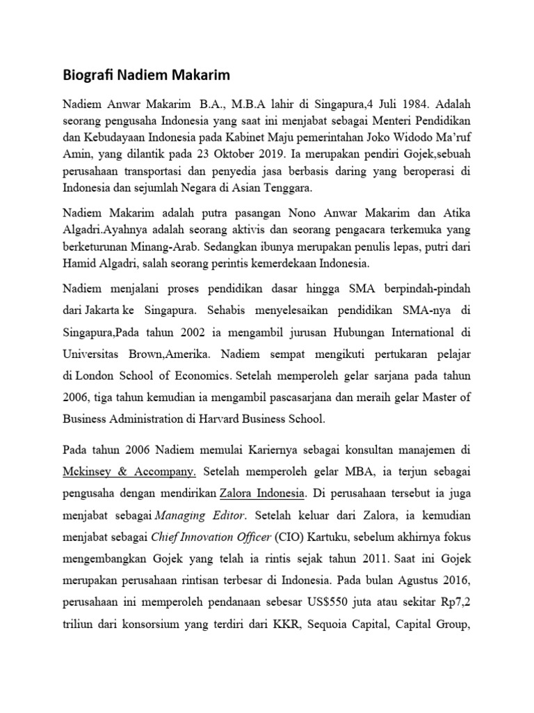 Biografi Nadiem Makarim | PDF